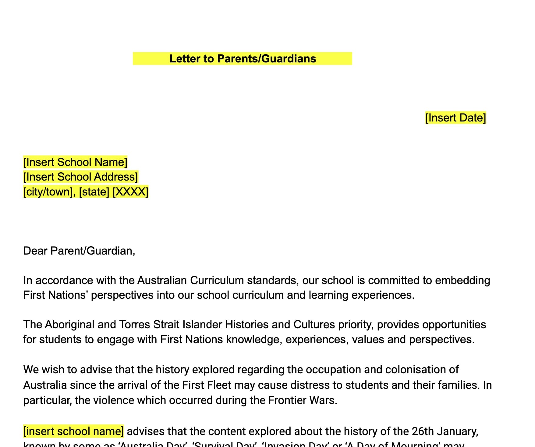 Parent Letter - Jajoo Warrngara