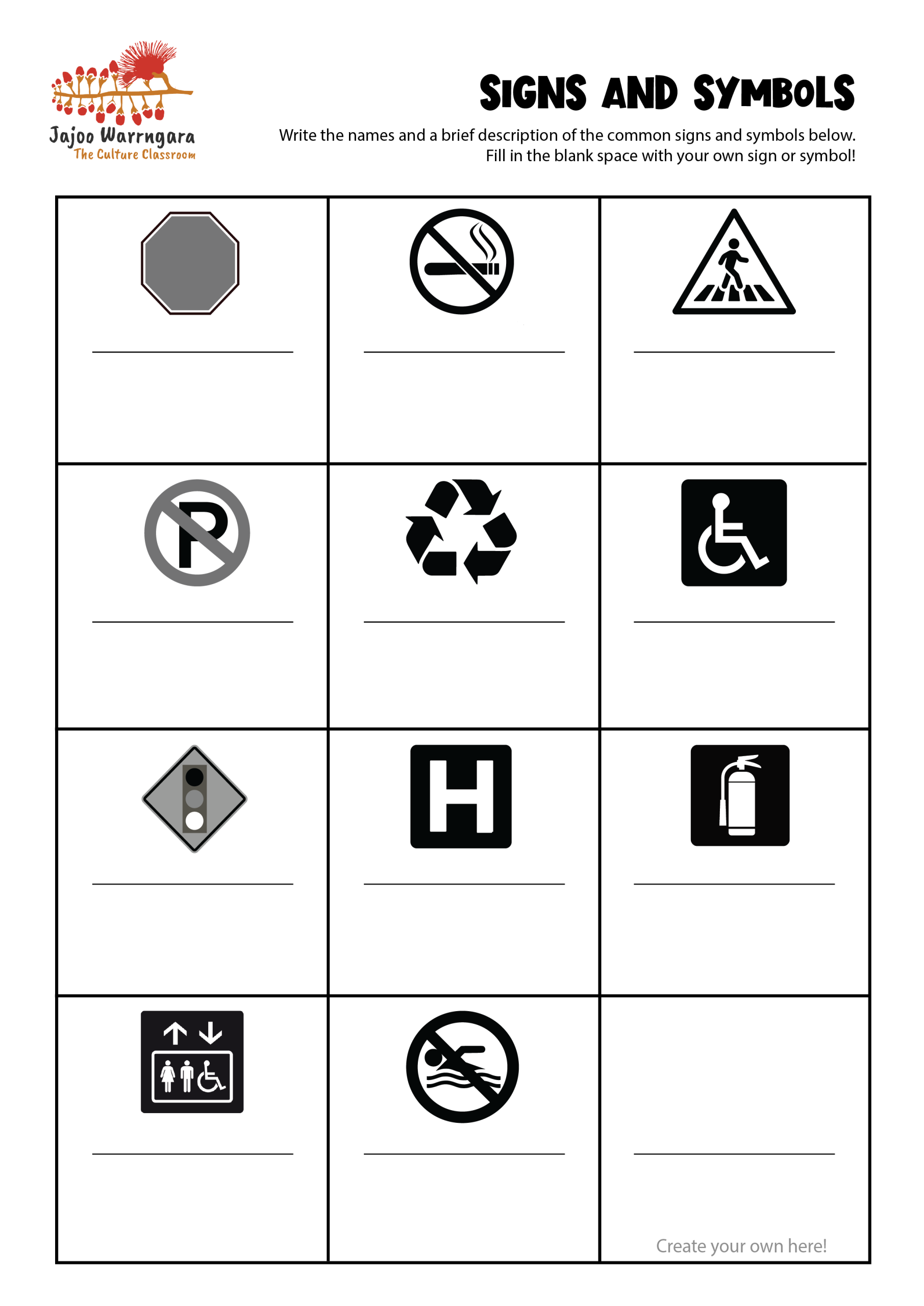 Signs and Symbols worksheet - Jajoo Warrngara